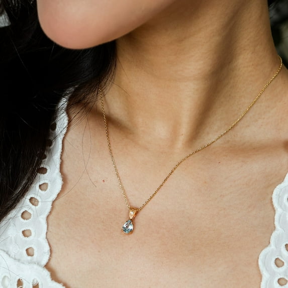Blue Topaz Charm Gold Pendant, Minimalist Heart Diamond Gold Chain ...