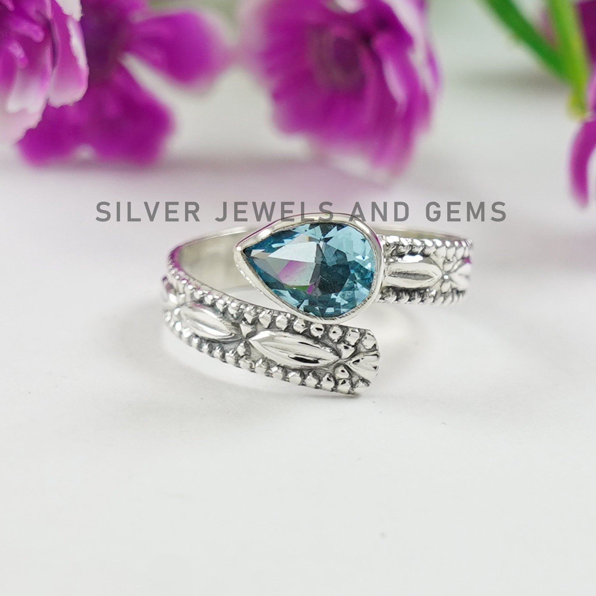 Blue Topaz Designer Band Ring, Handmade 925 Sterling Silver Ring ...