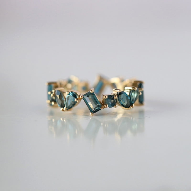 Blue Topaz Eternity Ring, Multi Shape Gemstone Eternity Band, Unique ...