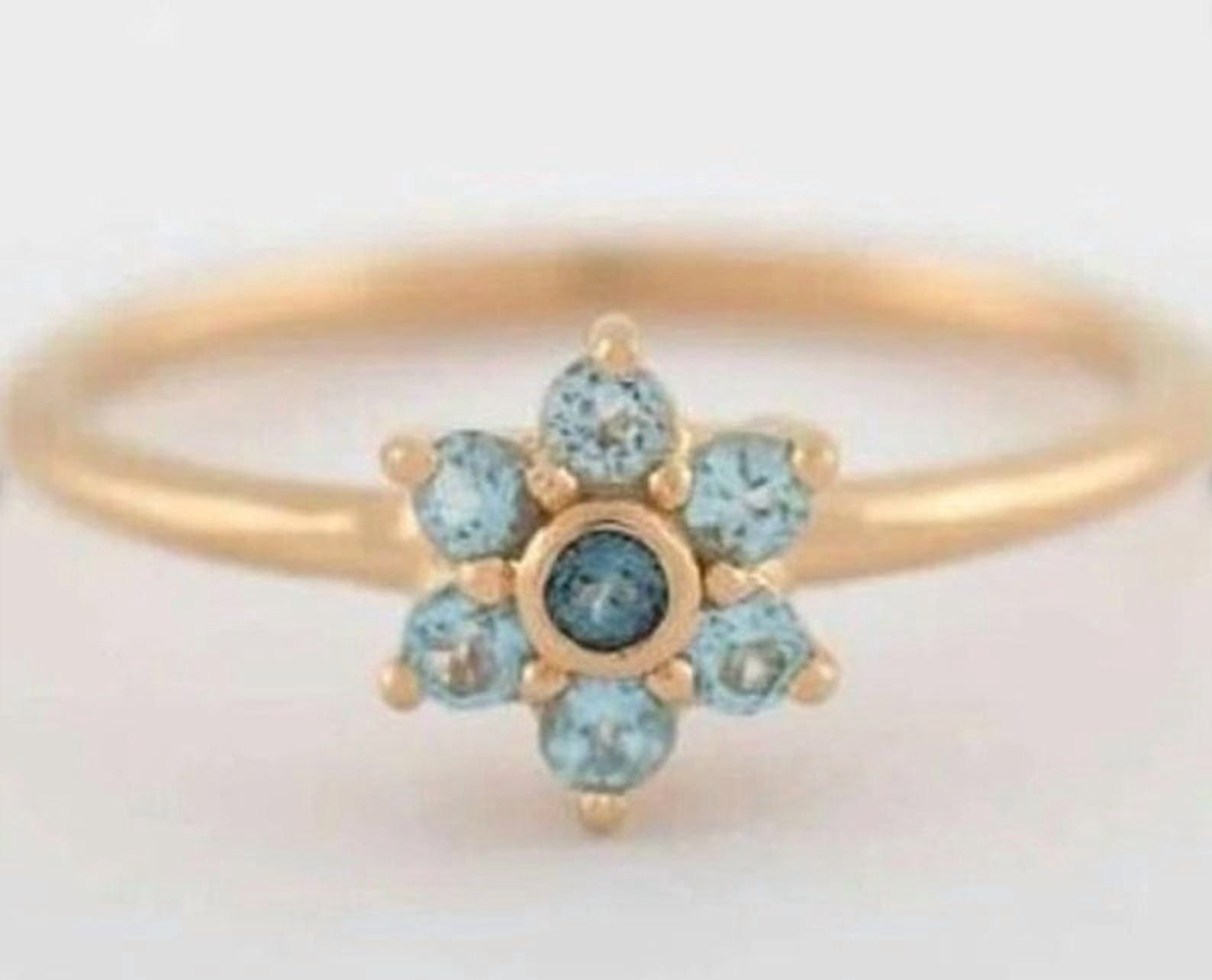 Blue Topaz Flower Ring, Swiss Topaz Wedding Ring, Sterling Silver Ring ...