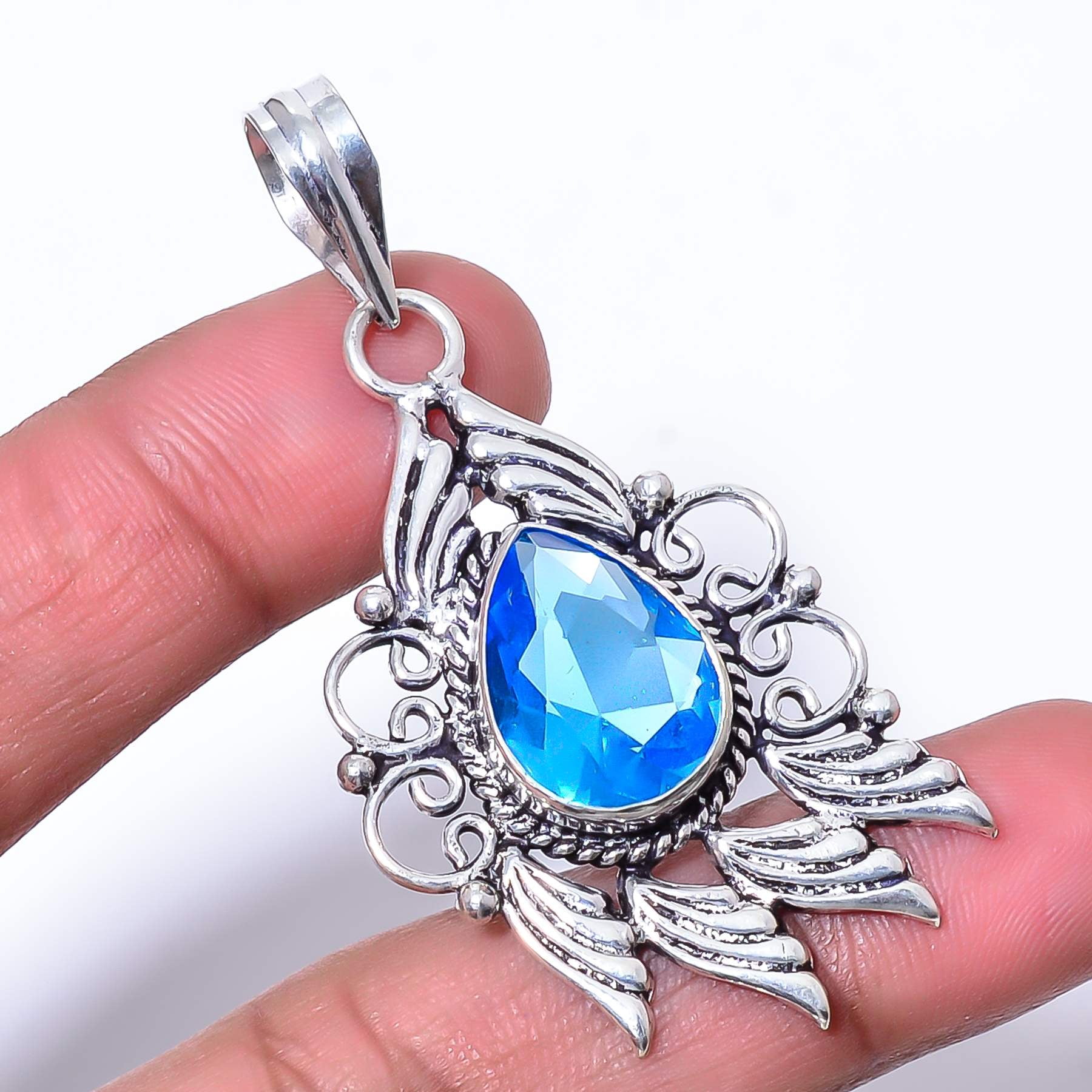 Blue Topaz Gemstone 925 Sterling Silver Handmade Pendant 2.15" P56269 - Walmart.com