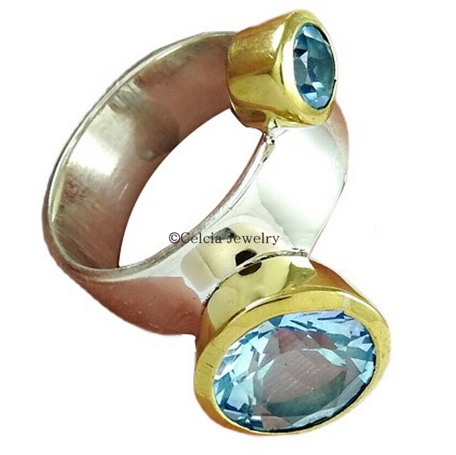 Blue Topaz Genuine Gemstone Band Ring, Family Gifts, Statement Ring ...