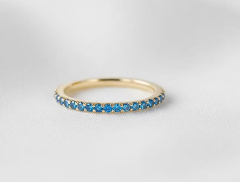 Blue Topaz Half Eternity Ring, Sterling Silver Stacking Wedding Band ...