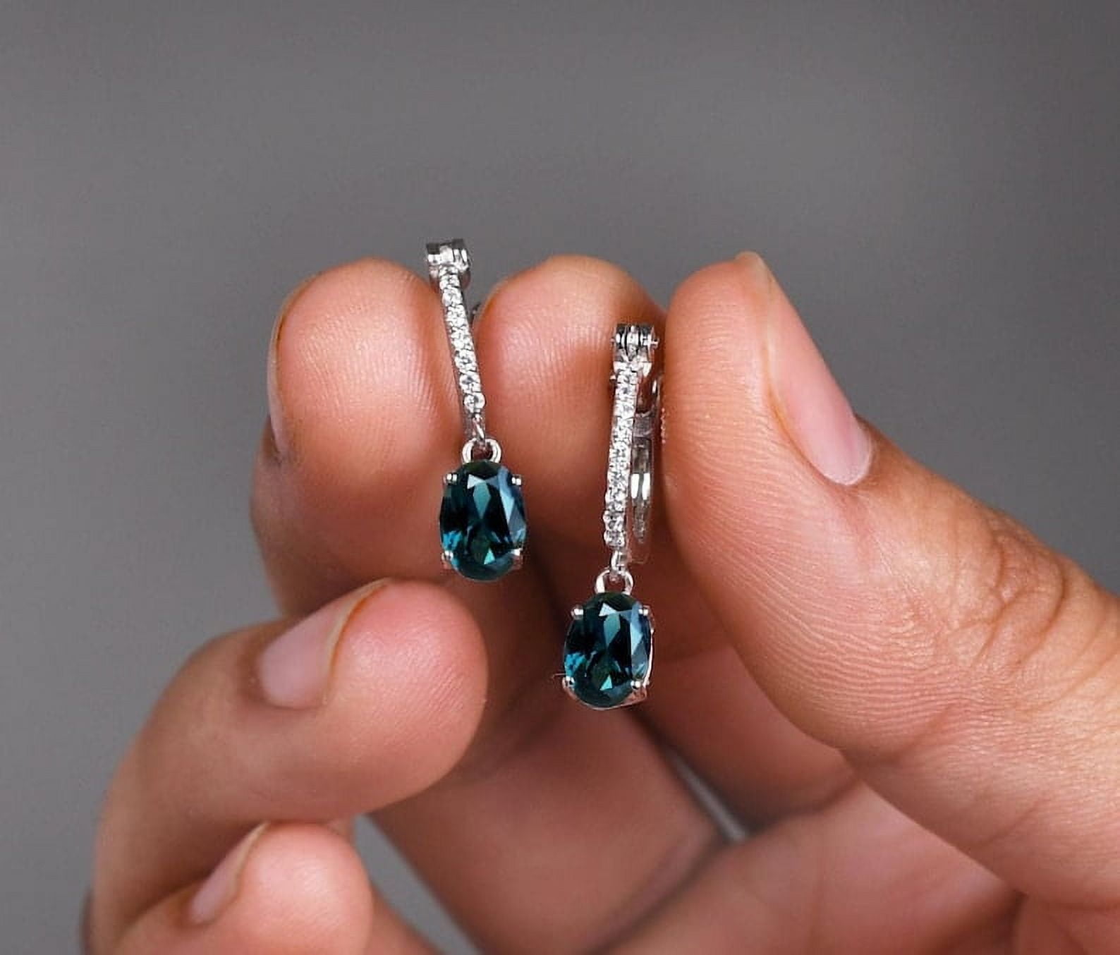 Blue Topaz Leverback Earring Oval Shaped White Gold Drop & dangle ...