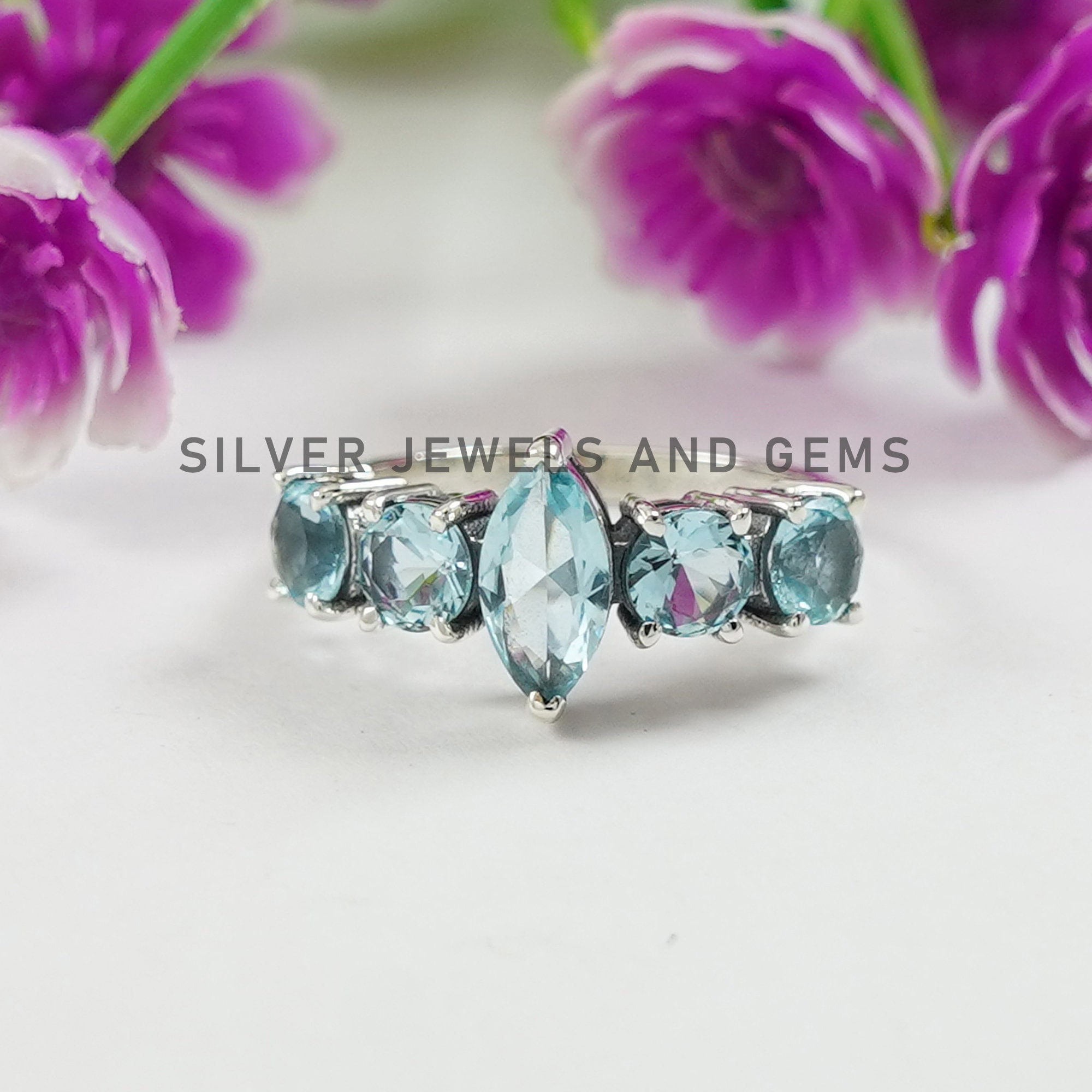 Blue Topaz Ring, Eternity Ring, Wedding Ring, Handmade Ring, 925 ...