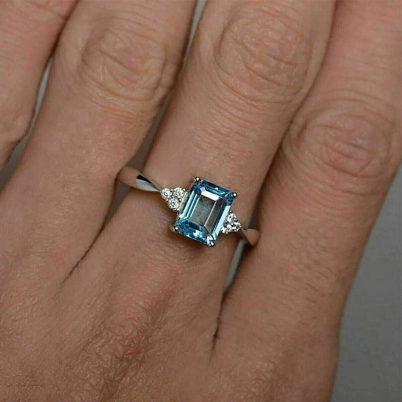 Blue Topaz Ring, Natural Gemstone, December Birthstone, Sterling Silver ...