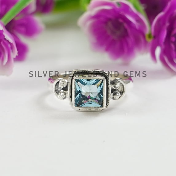 Blue Topaz Ring, Natural Gemstone Ring, Square Ring, 925 Sterling ...