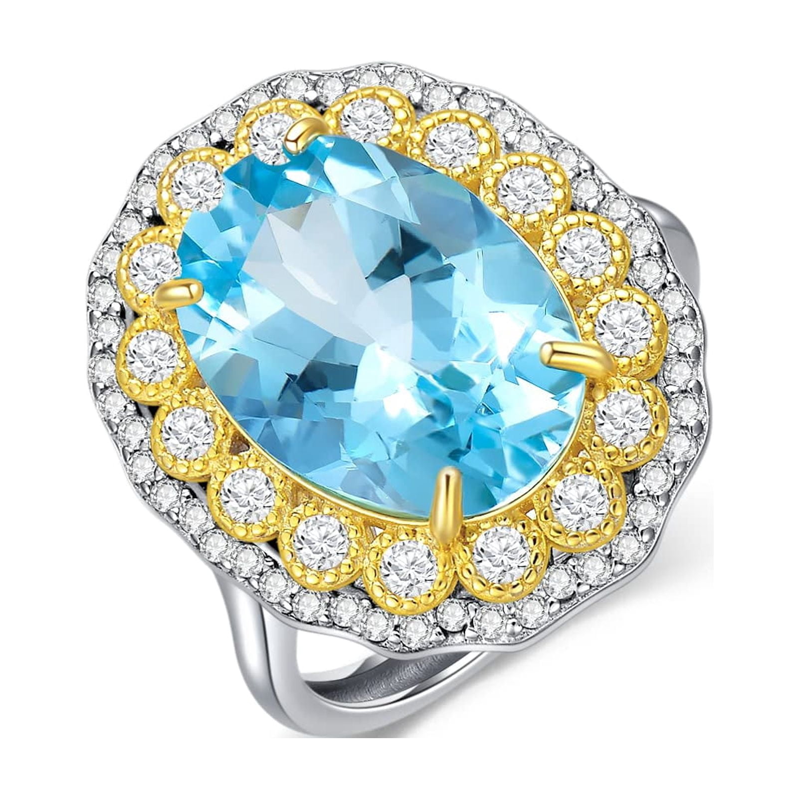 Blue Topaz Ring November Birthstone Adjustable Open Rings with Cubic ...