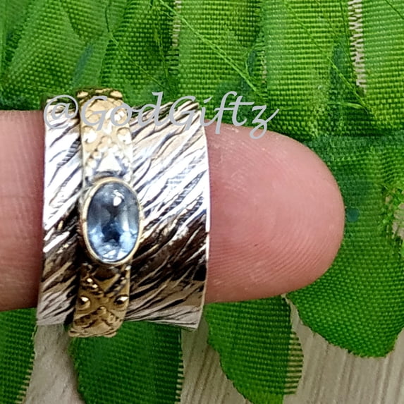 Blue Topaz Ring, Spinner Rings, Hammered Ring, Worry Ring, Fidget Ring ...