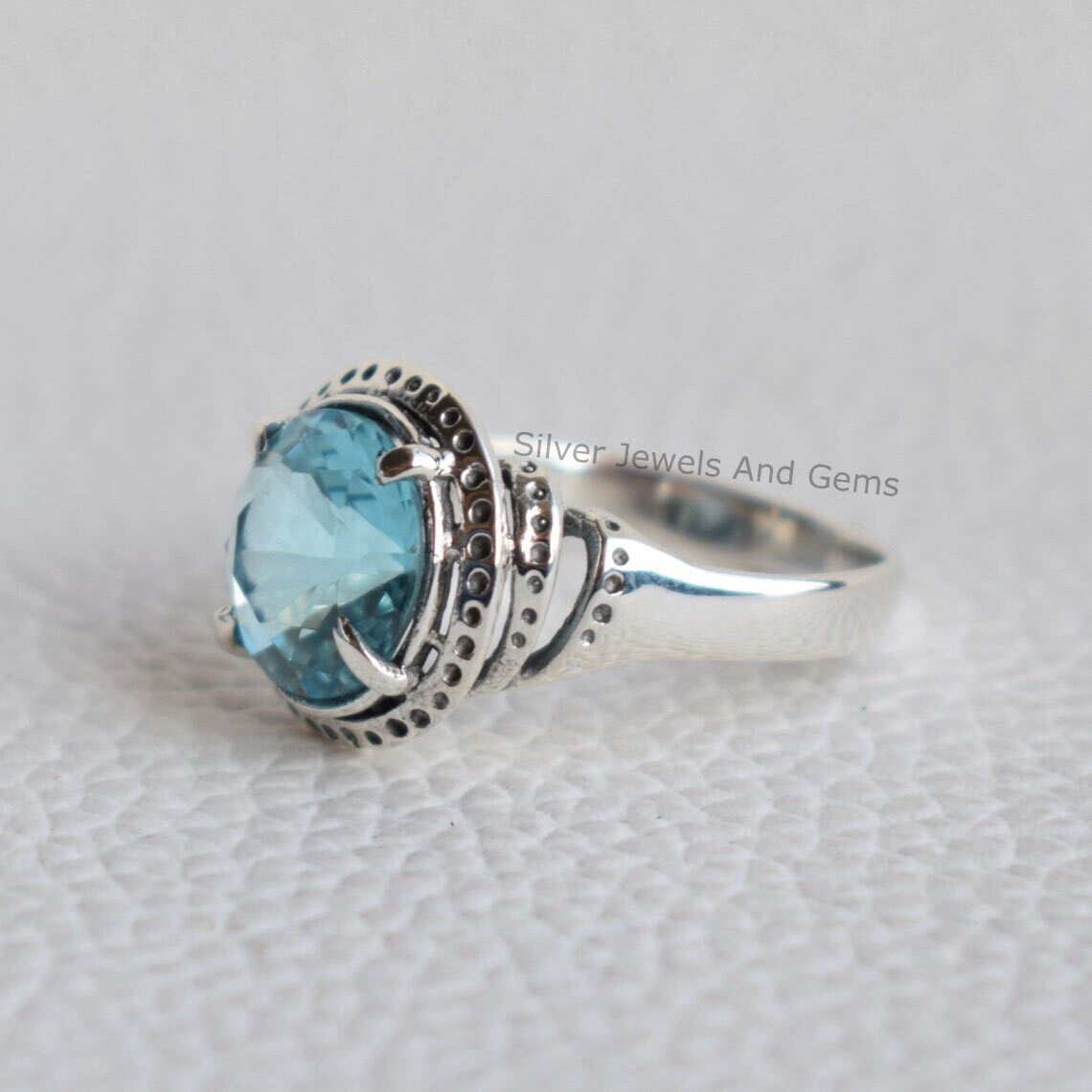 Blue Topaz Ring: Sterling Silver Boho Ring, December Birthstone ...