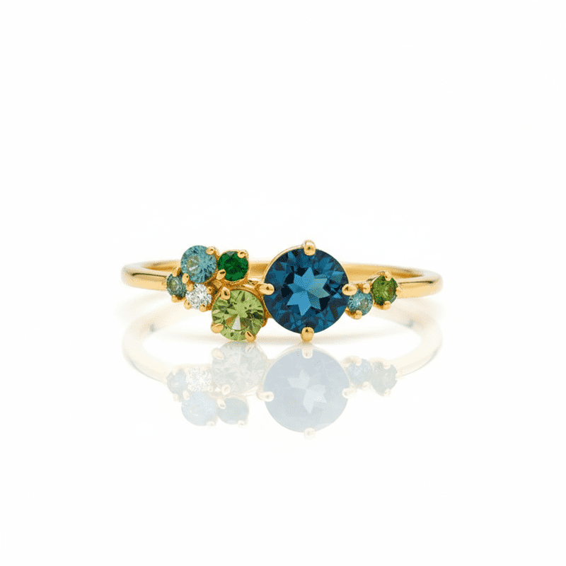 Blue Topaz & Sapphire Cluster Ring, Art Deco Style Ring, Anniversary ...