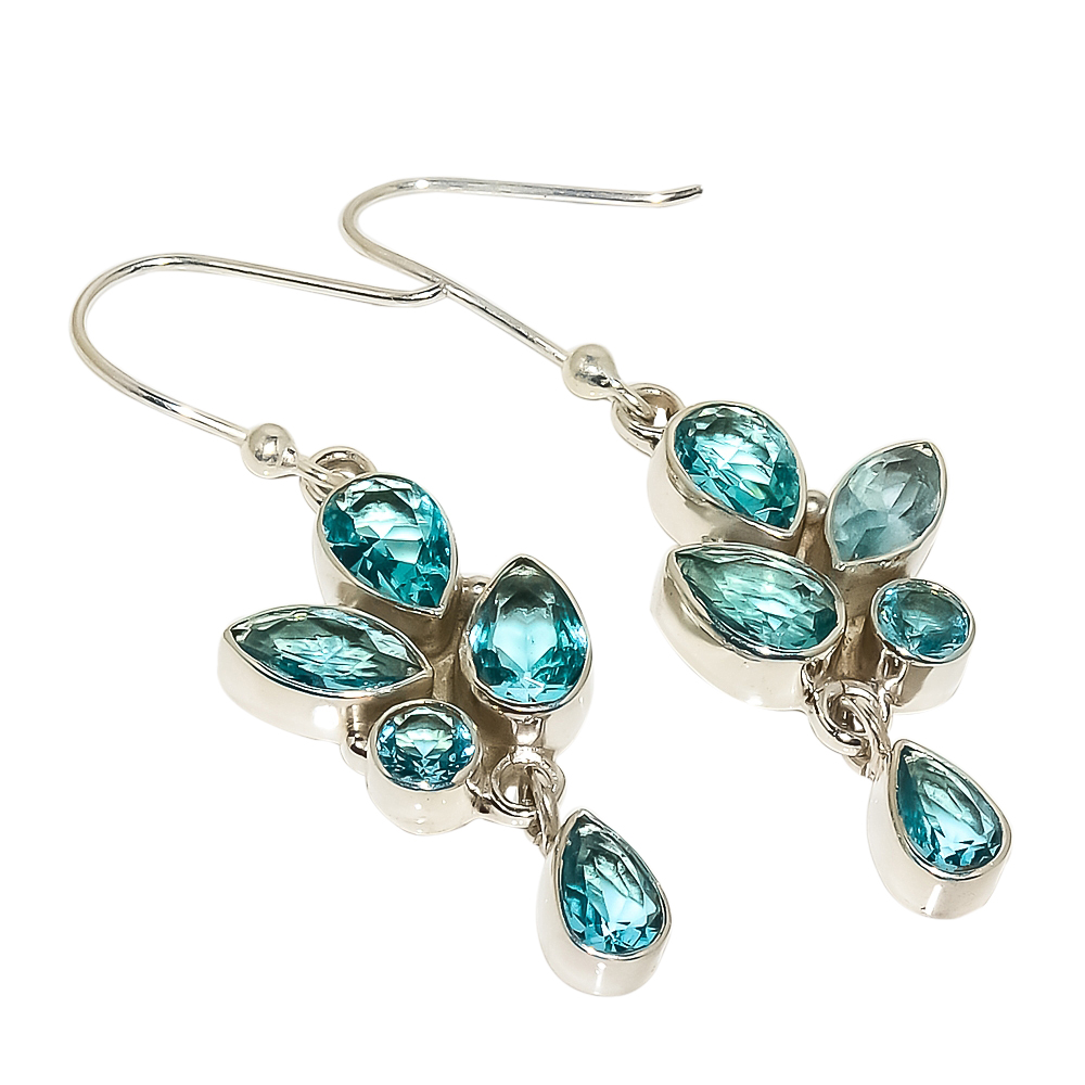 Blue Topaz Solid 925 Sterling Silver Earring Size 2.17", Christmas Gift ...