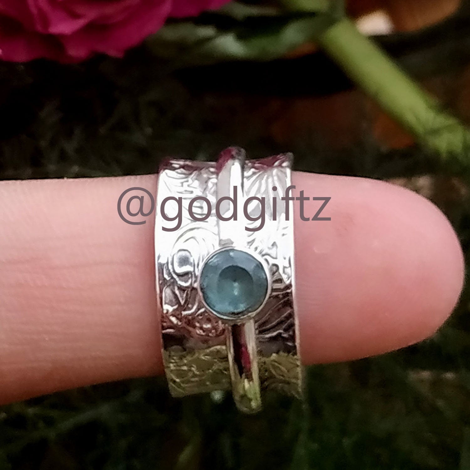 Blue Topaz Solitaire Spinner Ring, 925 Sterling Silver Gemstone Ring ...
