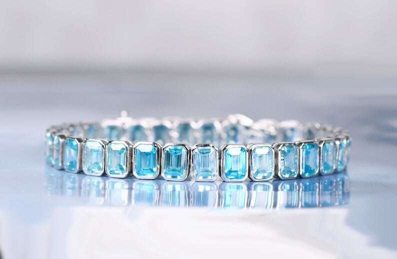 Blue Topaz Tennis Bracelet,Silver gold Wedding Promise Gift For Love ...