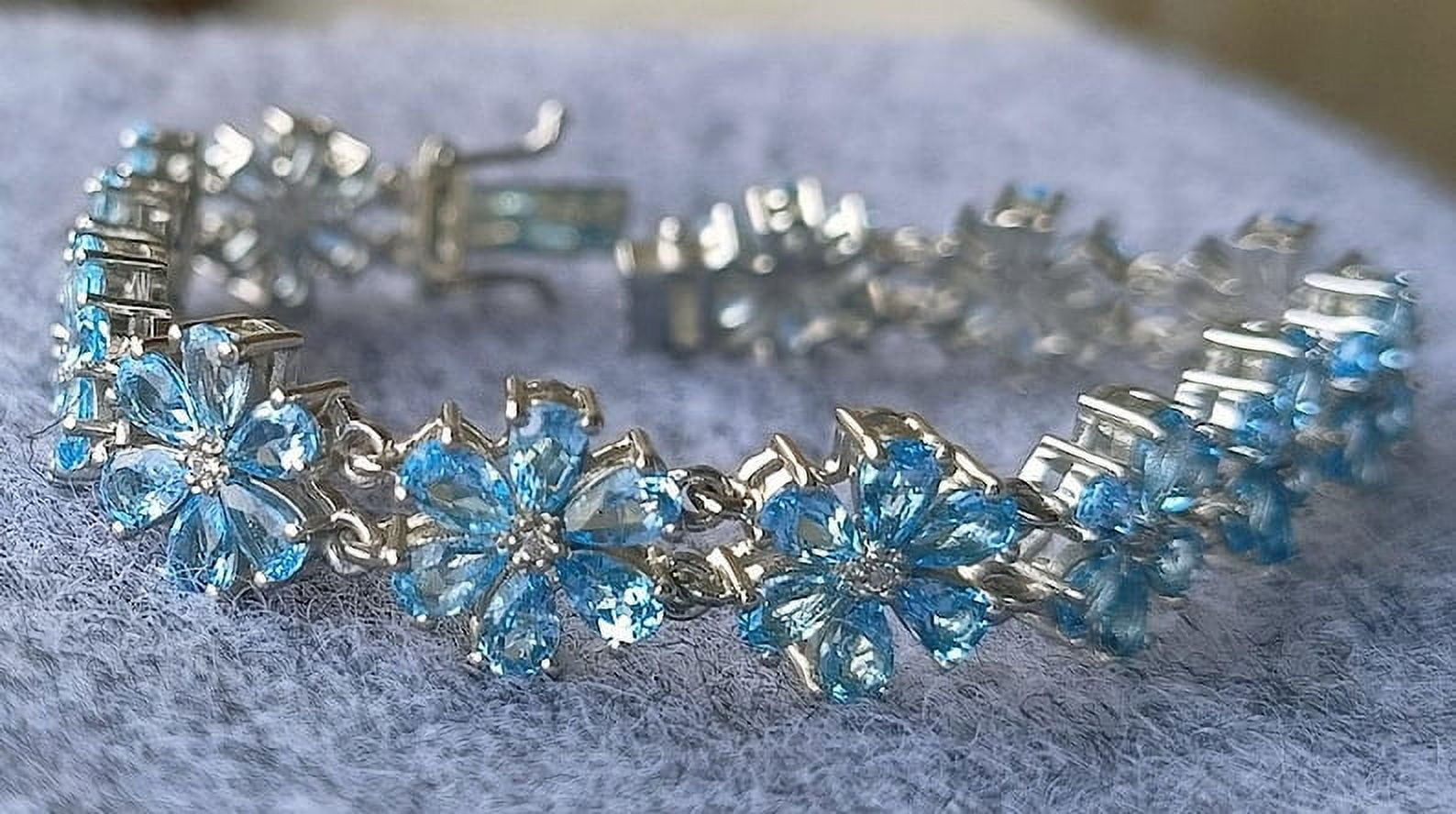 Blue Topaz Tennis Flower Bracelet in Silver,Gemstone,Women Valentine ...