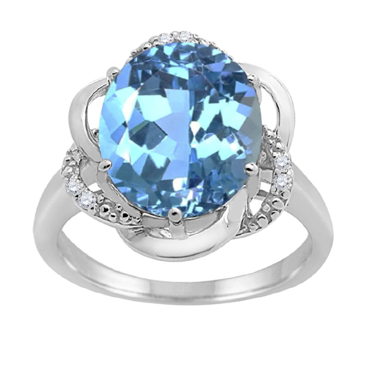 Blue Topaz and Diamond Flower Ring in 10K Gold - Walmart.com