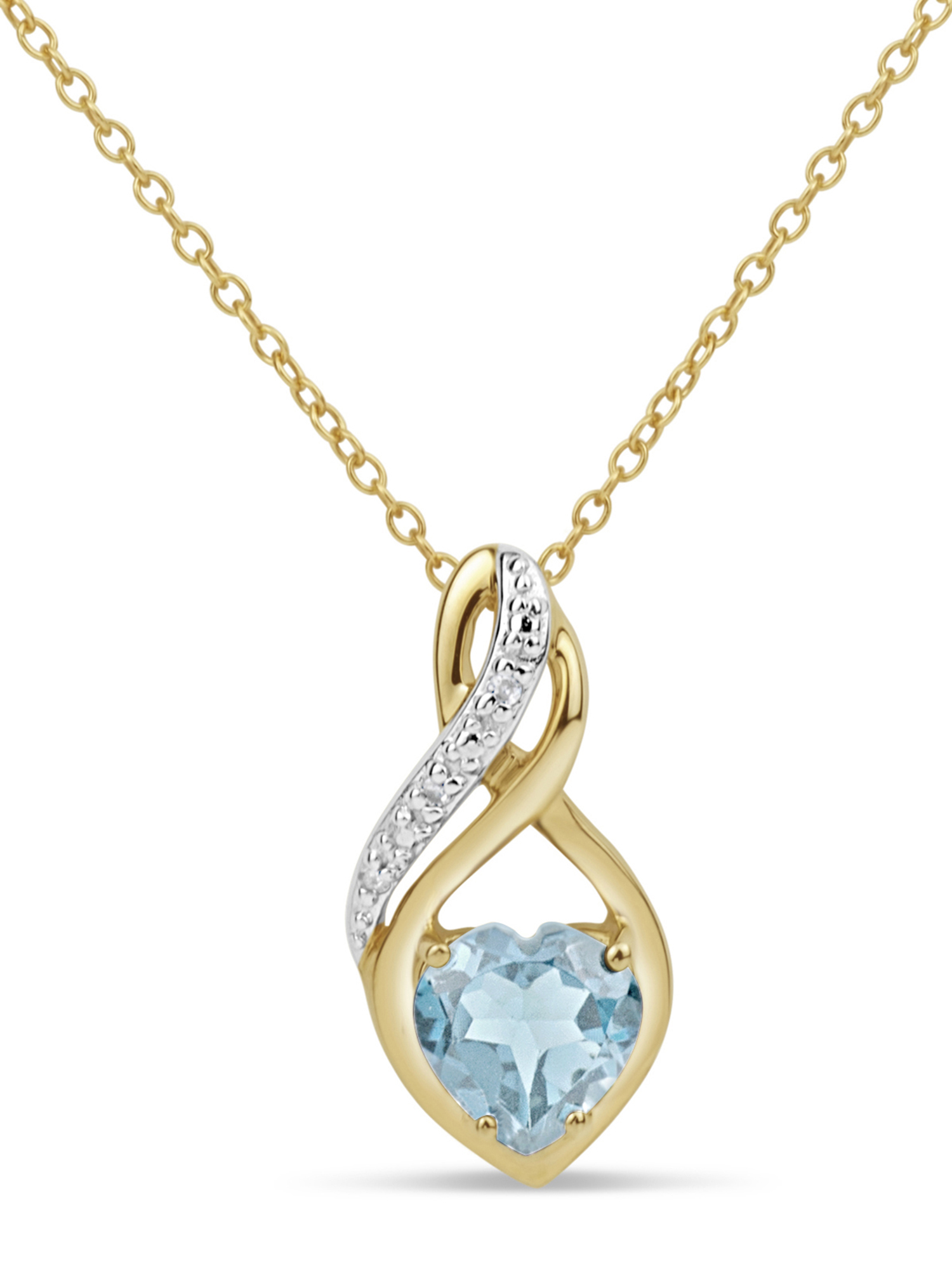 Blue Topaz and White Topaz Heart Pendant in 18K Gold over Silver 18 In ...