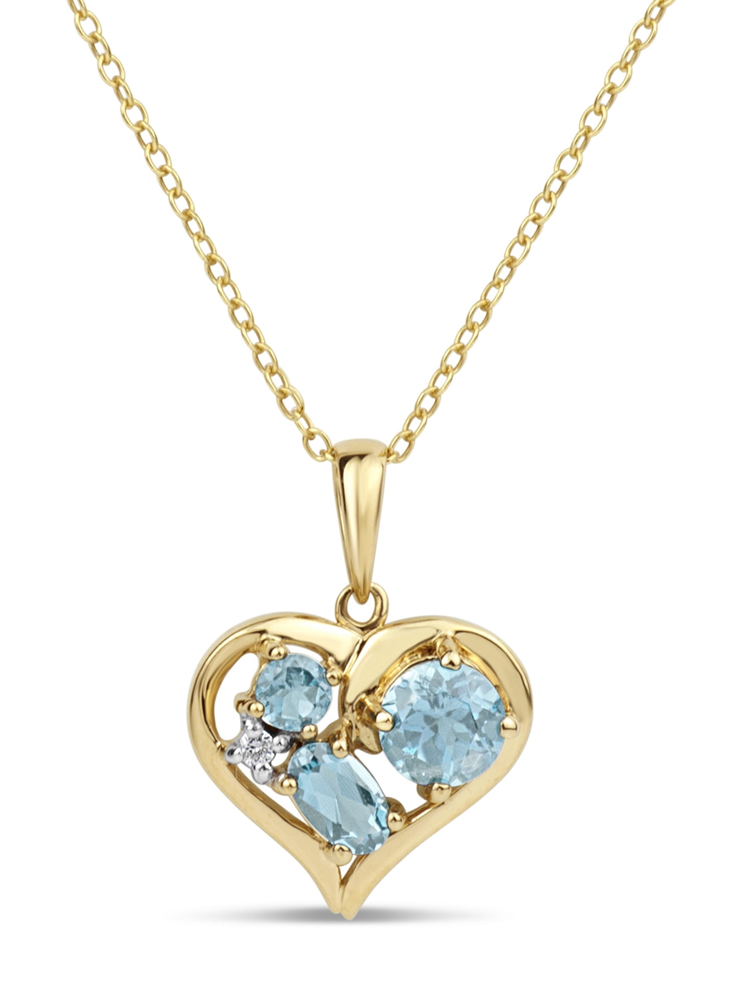 Blue Topaz and White Topaz Heart Pendant in 18K Gold over Silver 18 In ...