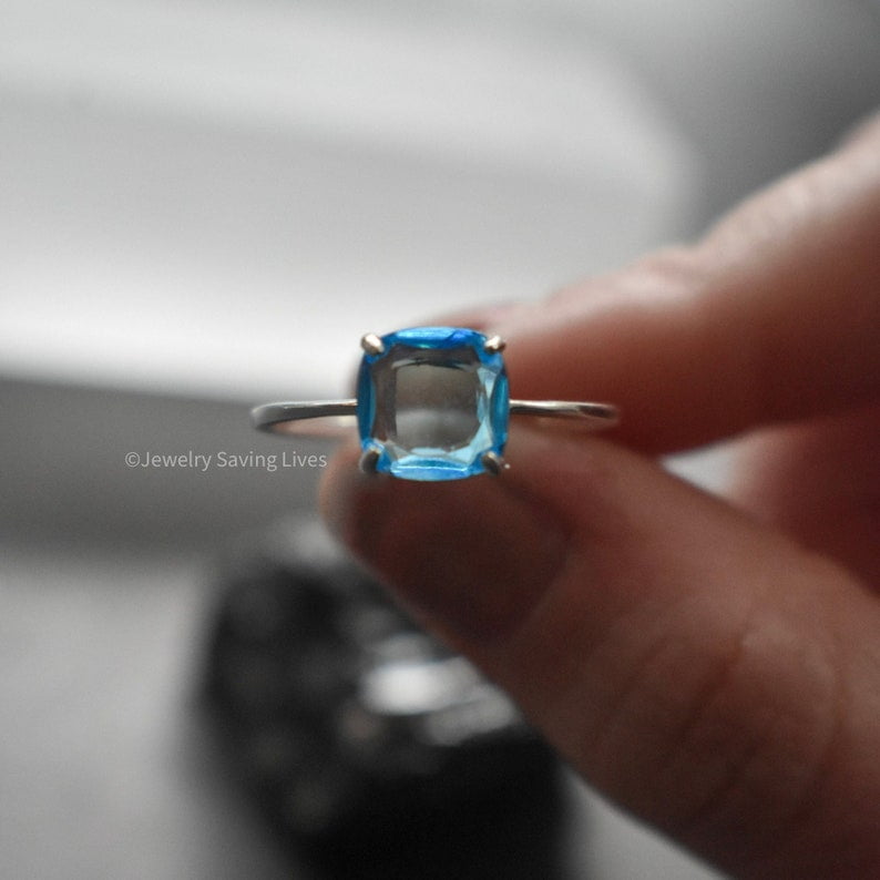 Blue Topaz ring, london blue topaz ring, vintage ring, square blue ...