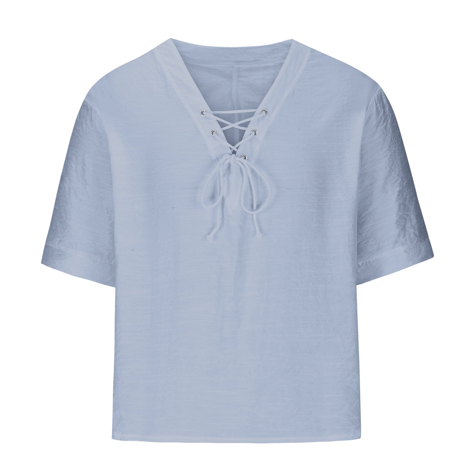 Blue Tops for Man Summer Fall Short Elbow Length Sleeve Vneck Faux ...