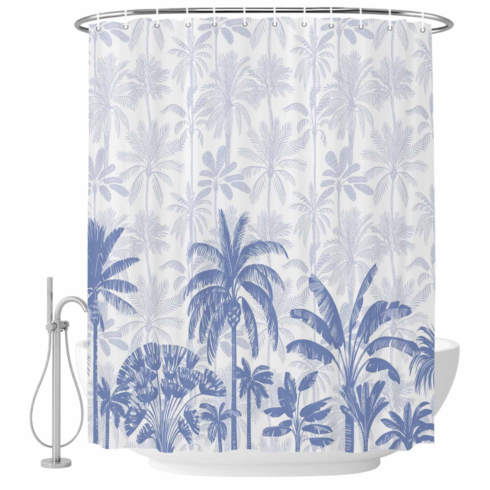 Blue Tortoise Palm Tree Fabric Shower Curtain Tropical Plants Washable ...