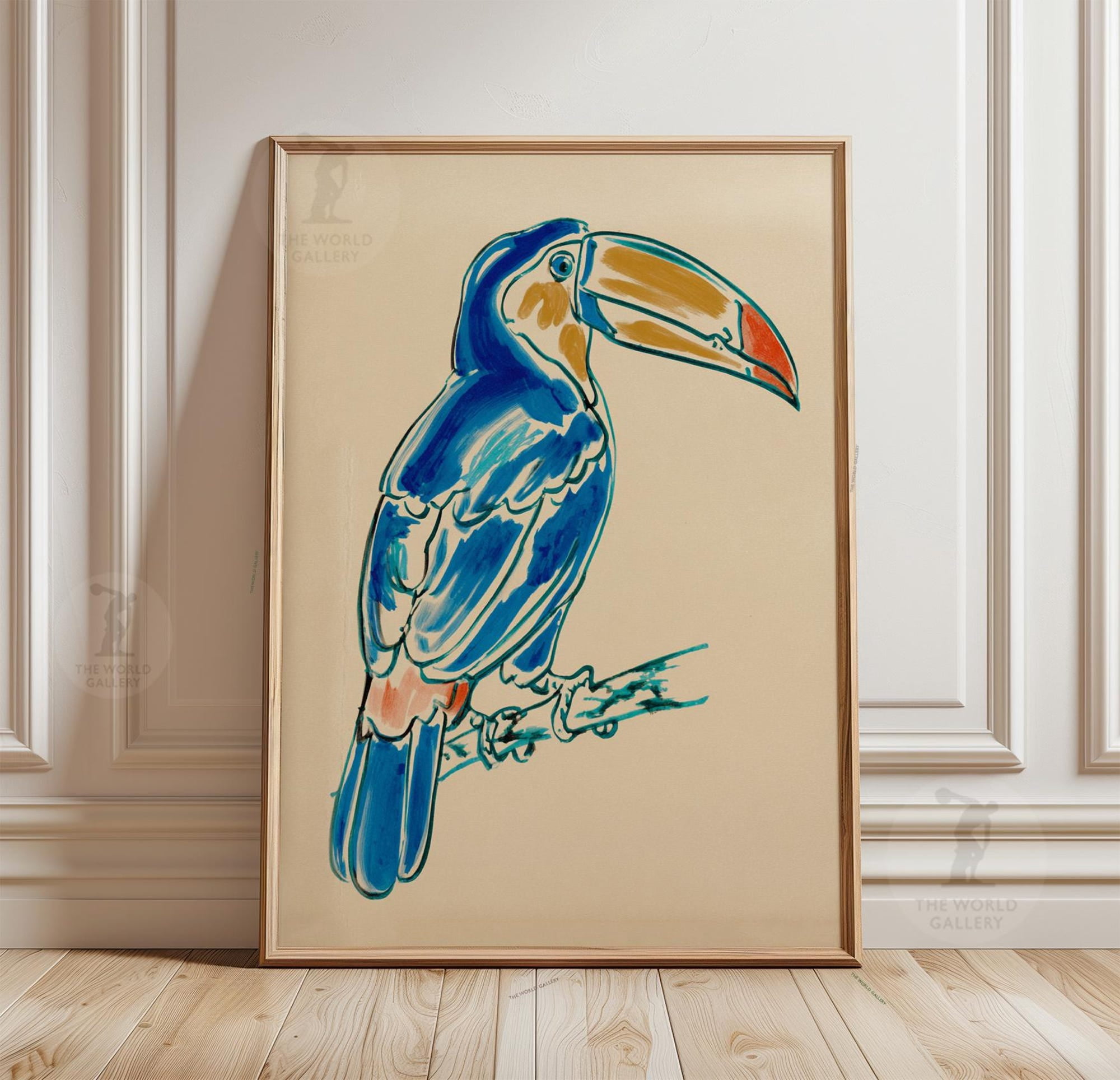 Blue Toucan Poster Hand Drawn Bird Illustration Minimal Brush Style ...