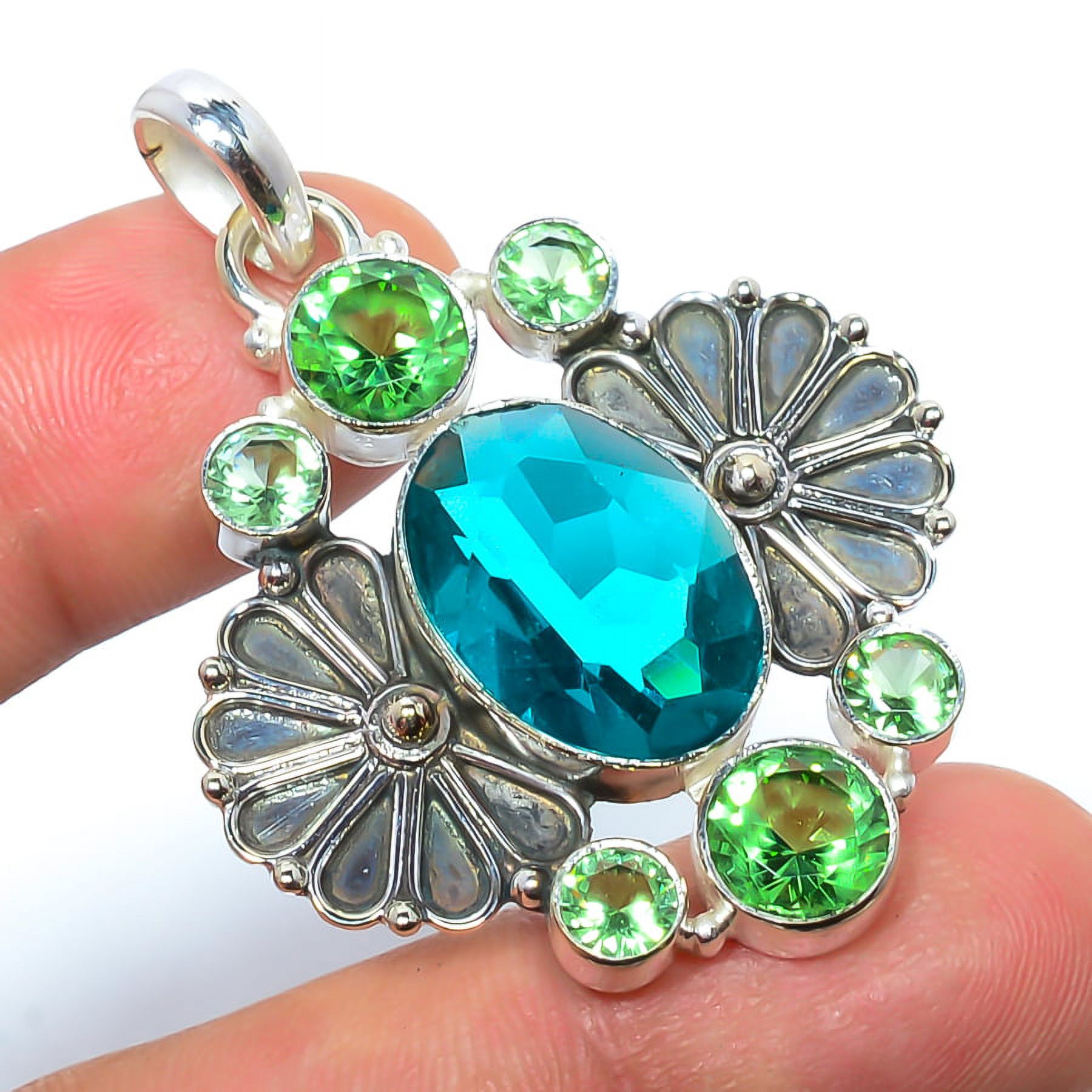 Blue Tourmaline & Green Amethyst 925 Sterling Silver Bali Pendant 1.95 ...