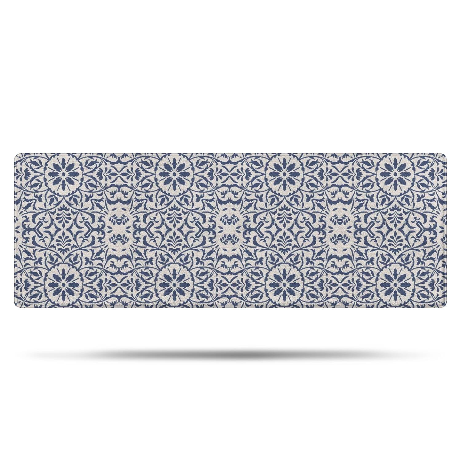 Blue Traditional Floral and Vine Pattern Bathroom Rugs Mat,Non Slip ...
