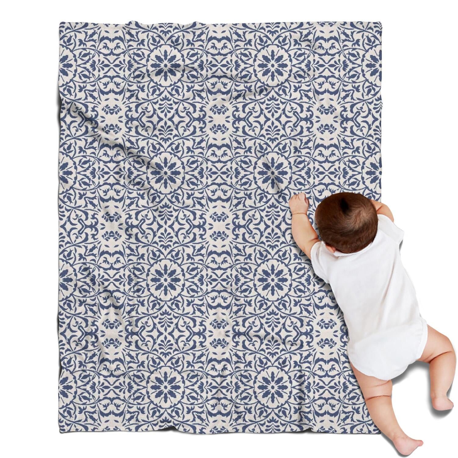 Blue Traditional Floral and Vine Pattern Blanket,Comfortable Soft ...