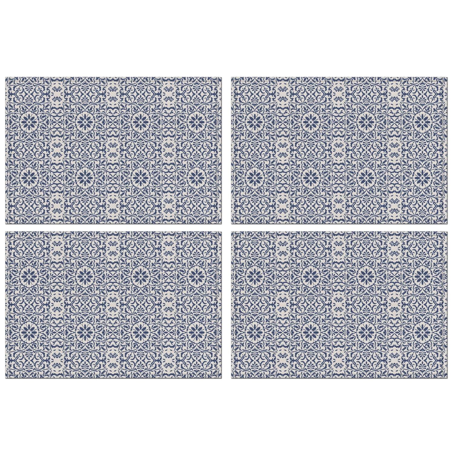 Blue Traditional Floral and Vine Pattern Summer Placemats Table ...