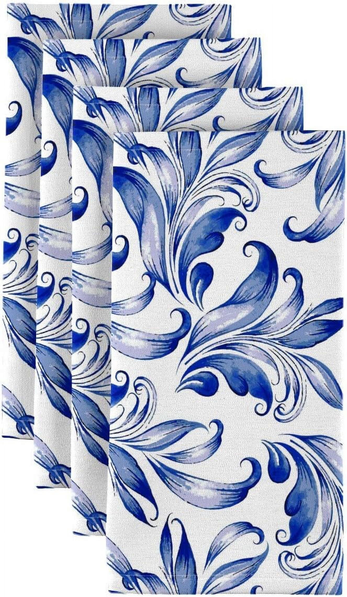 Blue Traditonal Leaves Cloth Napkins Classic Floral 18" x 18" Dinner ...