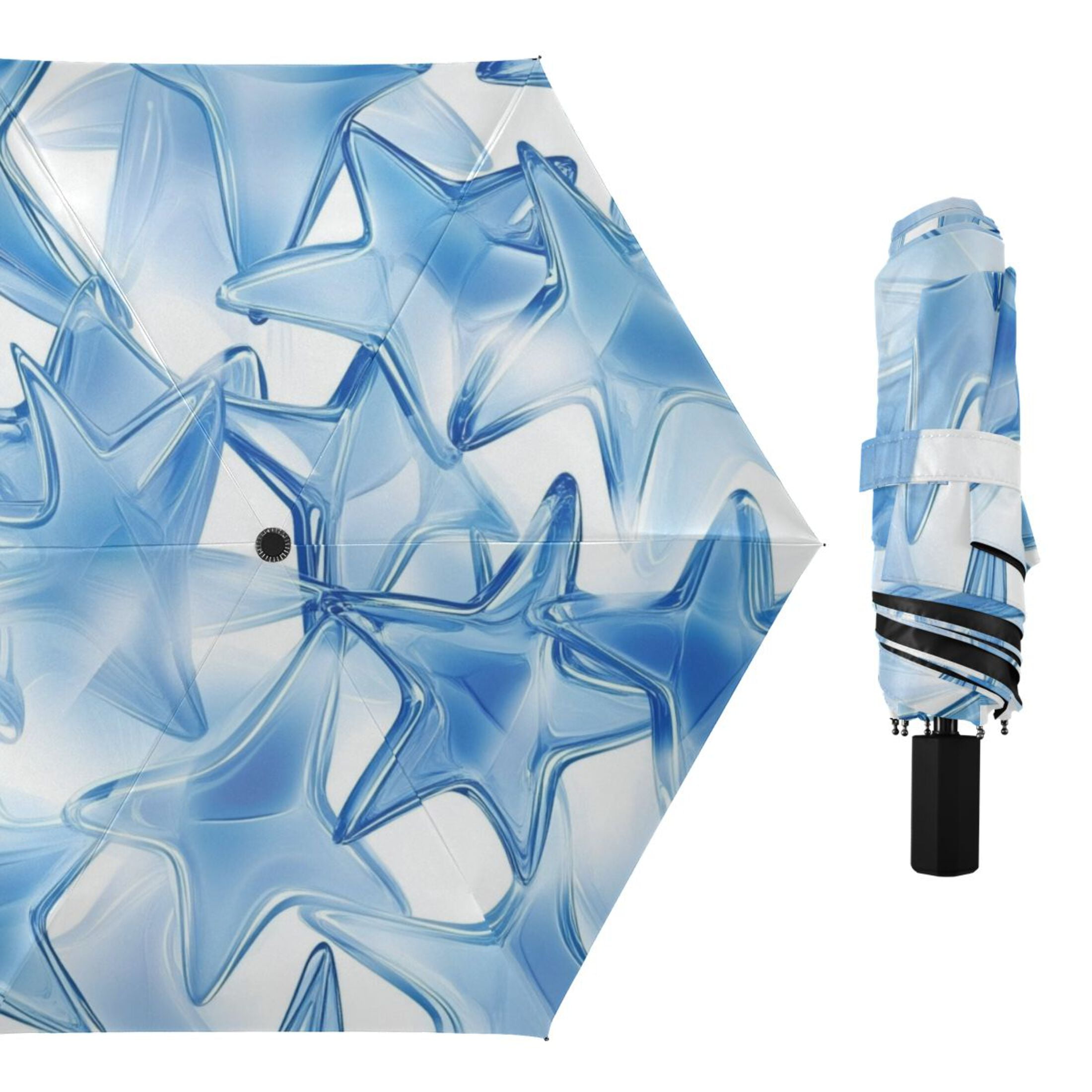 Blue Translucence Stars All Weather Umbrella Triple Folding Parasol 6 ...