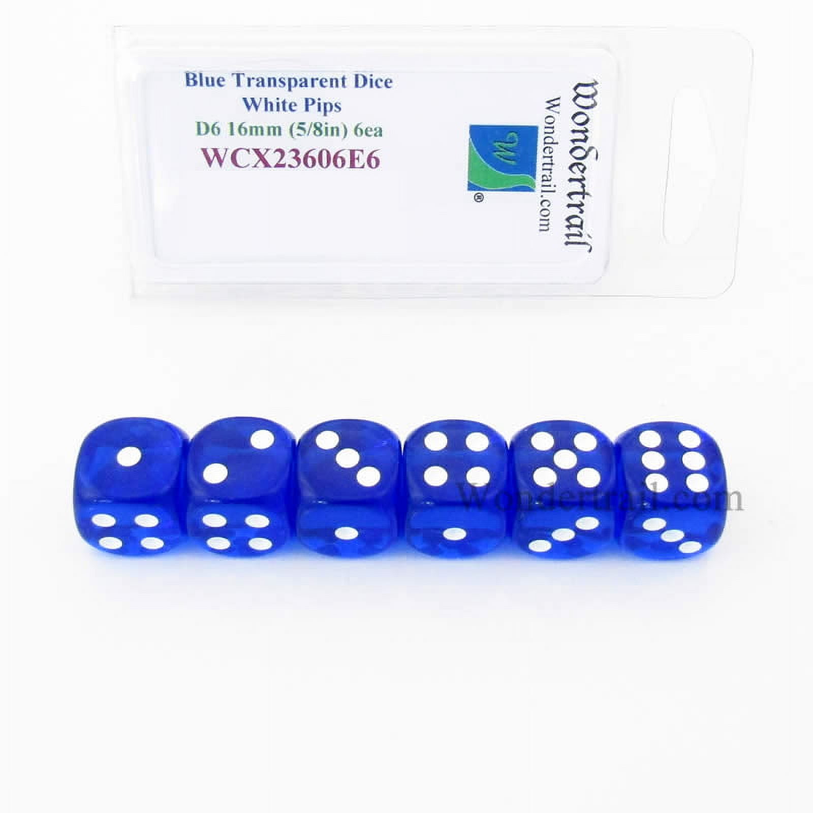 Blue Translucent Dice with White Pips D6 16mm (5/8in) Pack of 6 ...