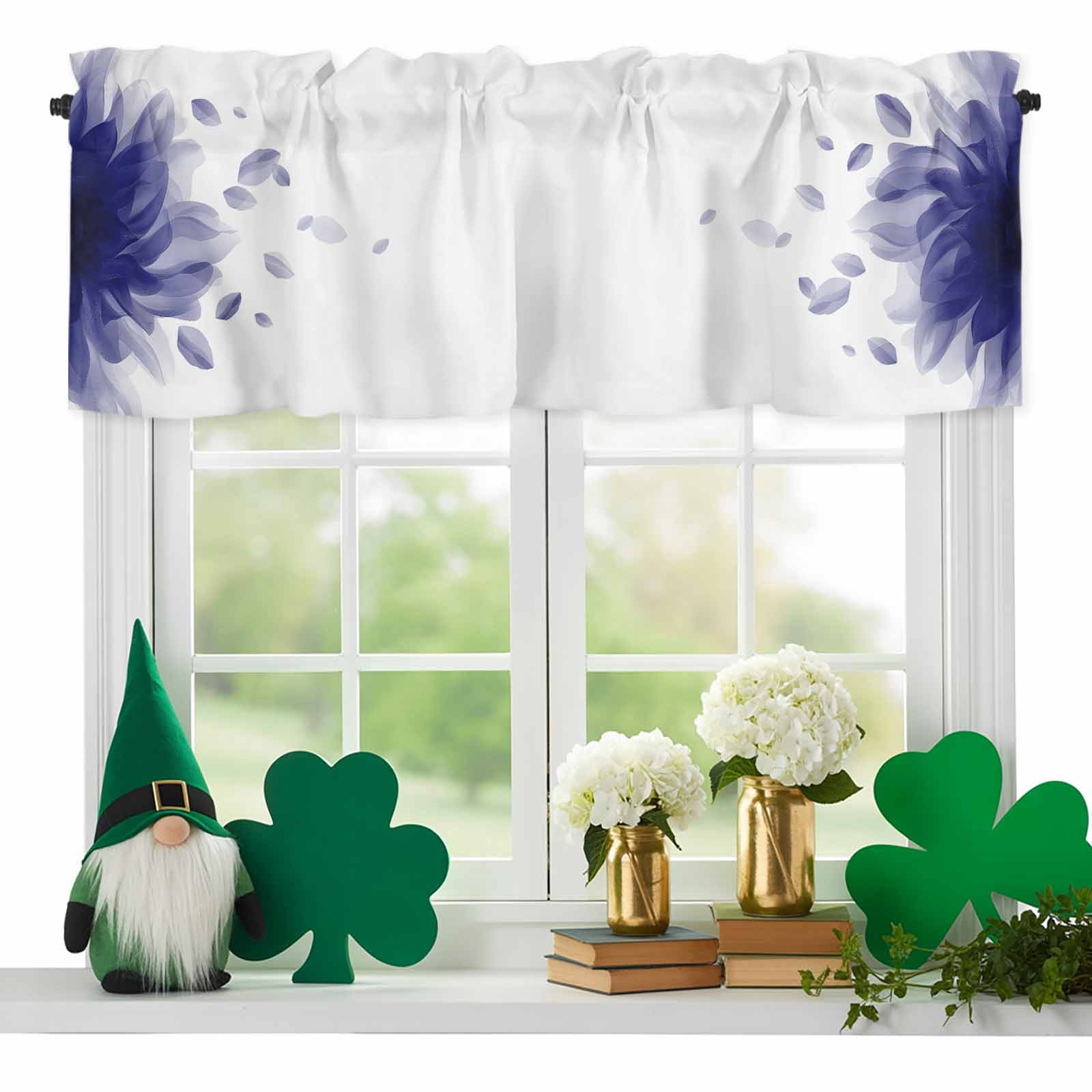 Blue Translucent Floral Valances for Windows, Gradient Art Watercolor ...