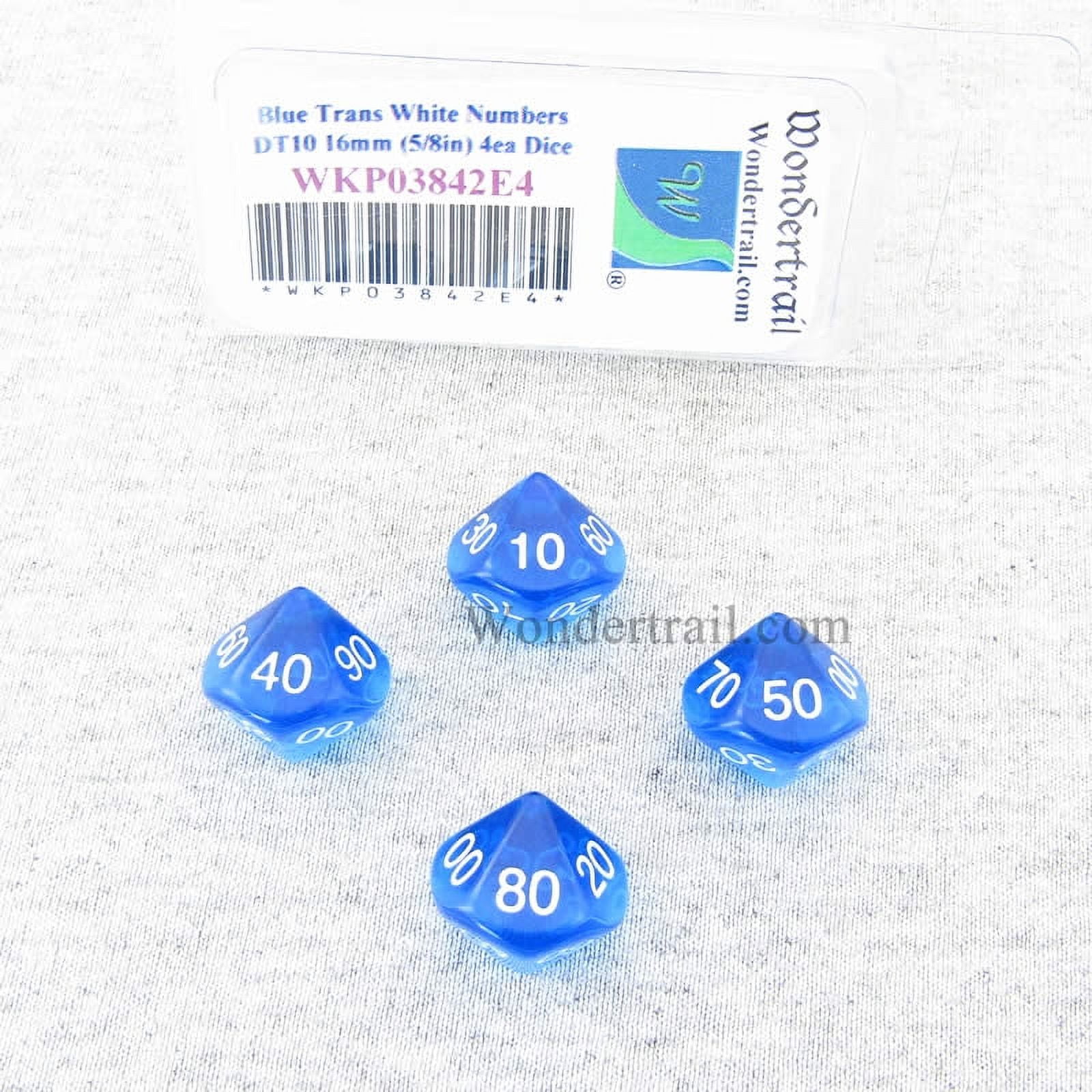 Blue Transparent Dice with White Numbers DT10 16mm (5/8in) Pack of 4 ...