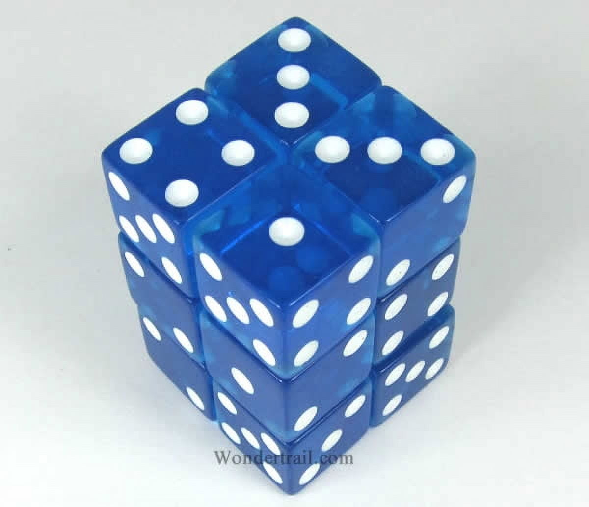 Blue Transparent Dice with White Pips D6 16mm (5/8in) Pack of 12 Koplow ...