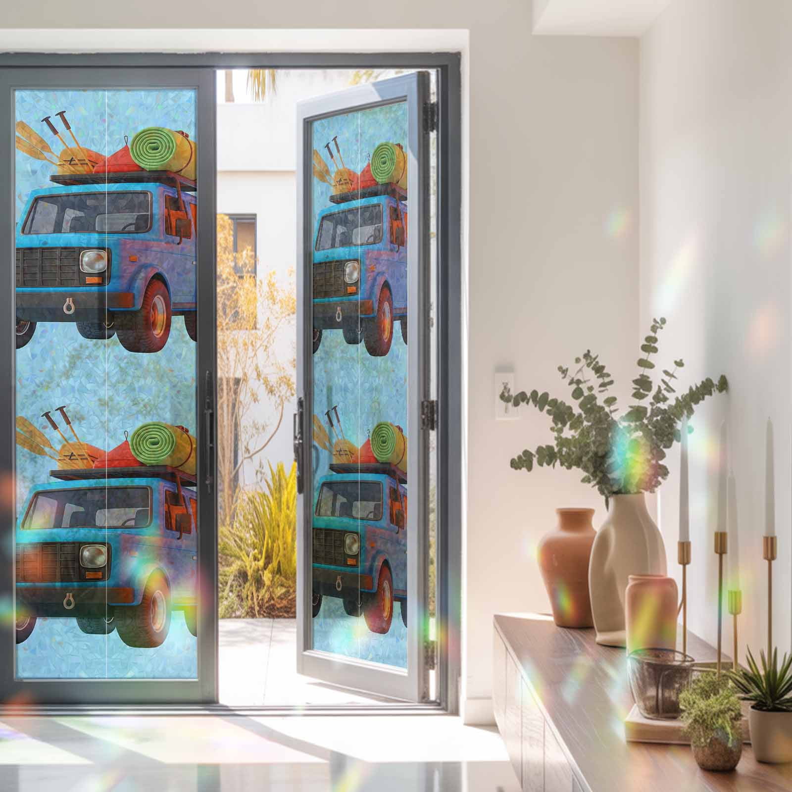 Blue Travel Trucks Window Privacy Film, Rainbow Film Decorative Window ...
