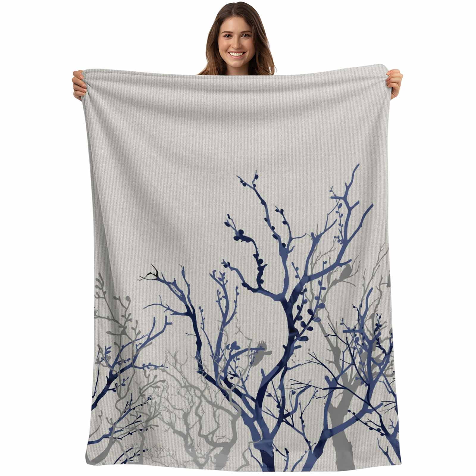 Blue Tree Blanket Soft Cozy Warm Twin Blanket for Bed, Plush Fuzzy ...
