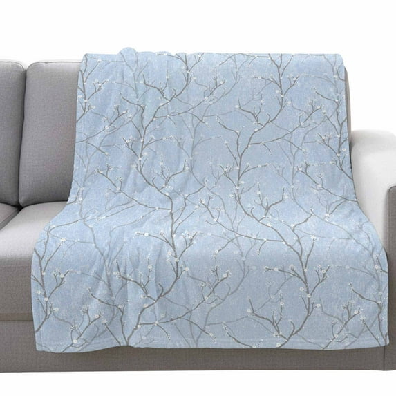 Blue Tree Branch Fleece Throw Blanket Lightweight Retro Classic Art ...