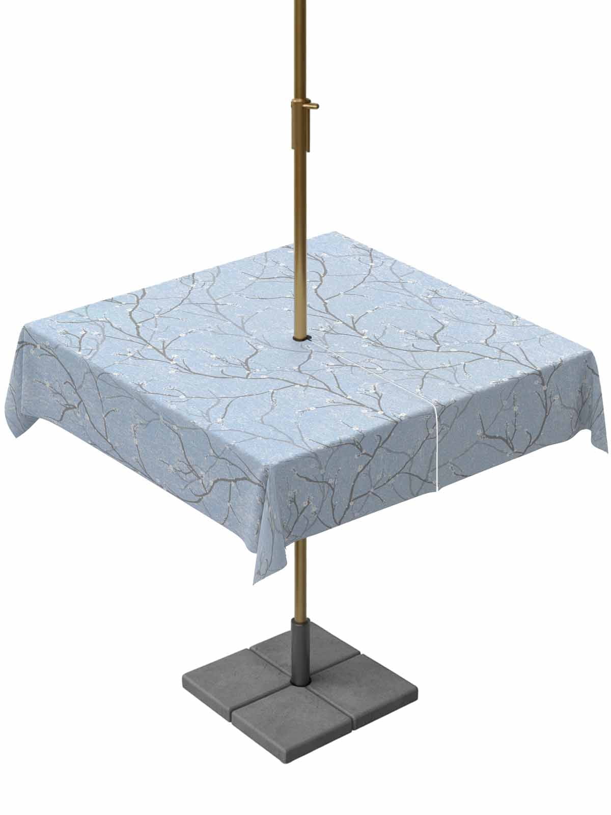 Blue Tree Branch Square Outdoor Tablecloth with Umbrella Hole Retro ...