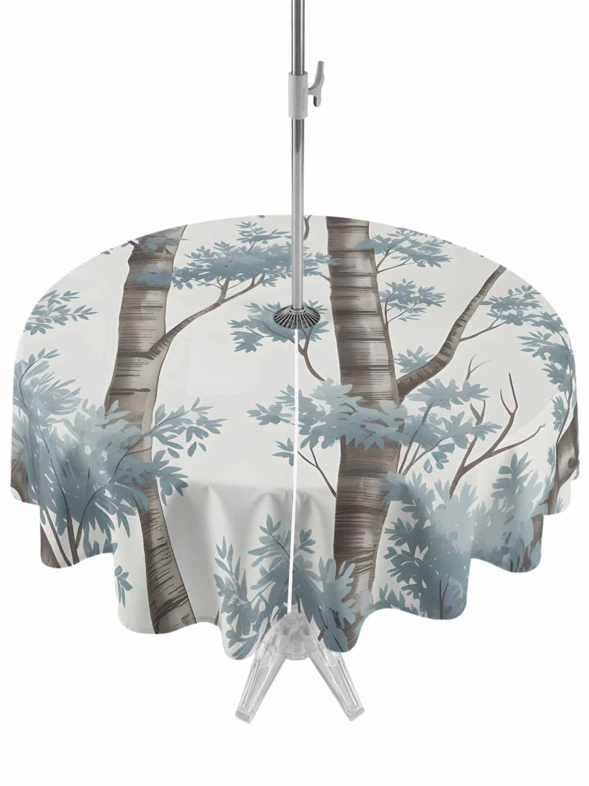 Blue Tree Branches Round Outdoor Tablecloth with Umbrella Hole Nature ...