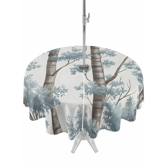 Blue Tree Branches Round Outdoor Tablecloth with Umbrella Hole Nature ...