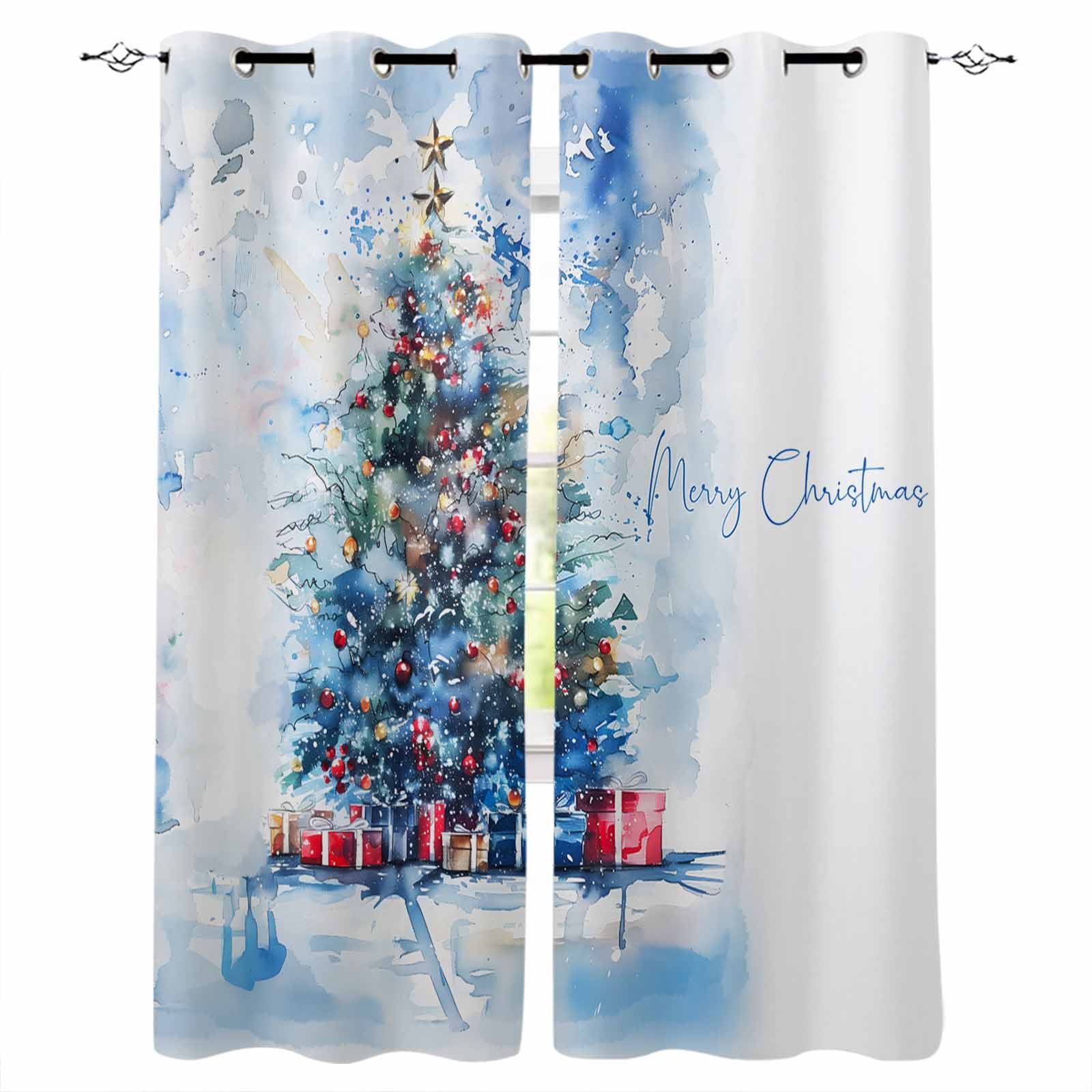 Blue Tree Christmas Blackout Curtains 39 Inches Long, Snowflake ...