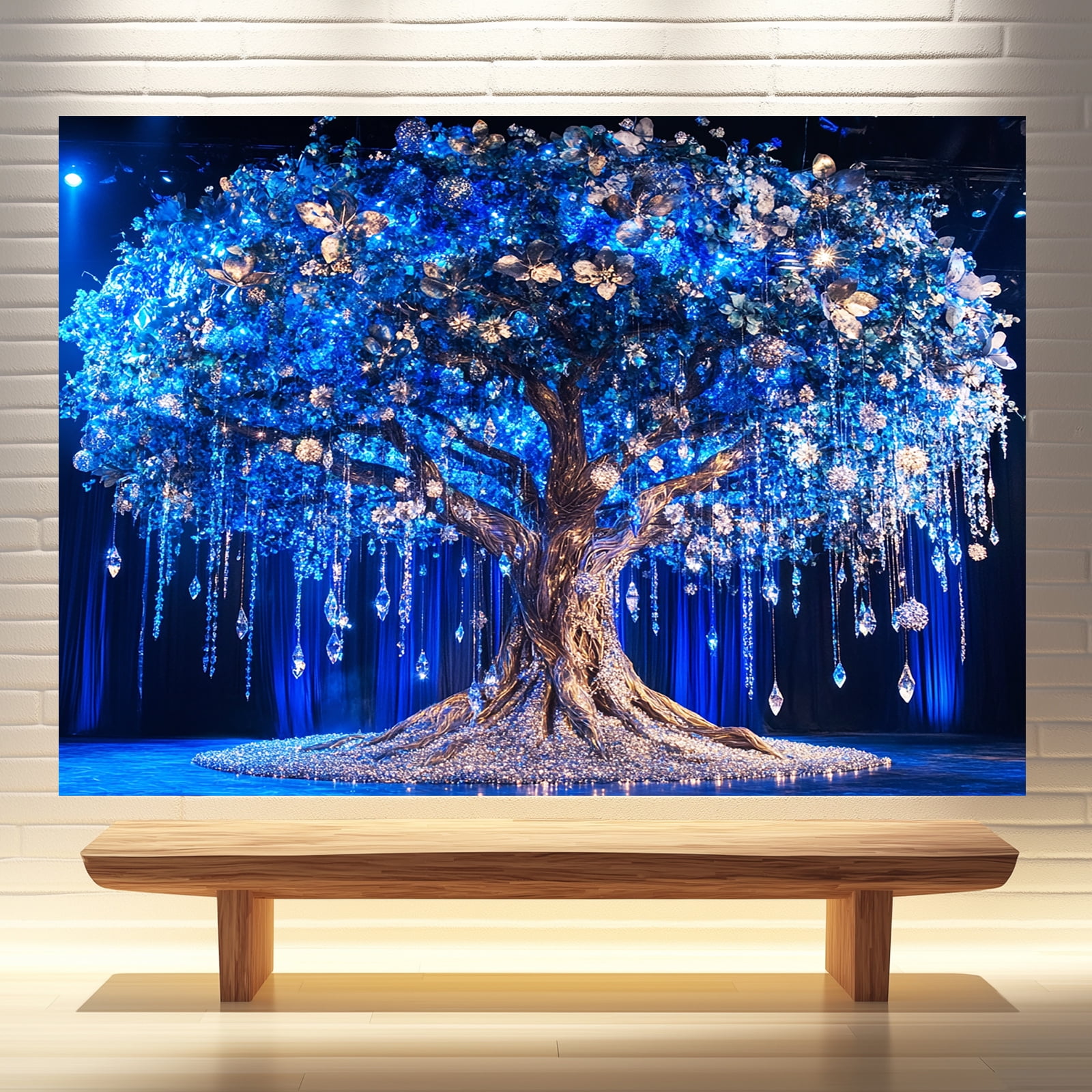 Blue Tree With Crystal Tassels Backdrop Blue Floral Crystal Natural ...