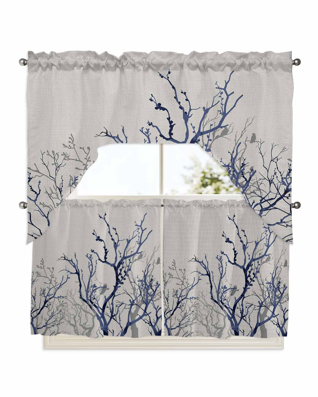 Blue Tree Kitchen Curtains Swag Valance and Tier Curtains Set 24 Inch ...