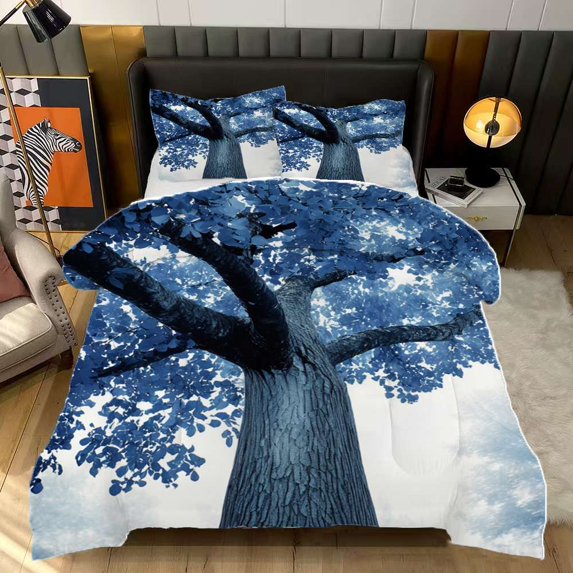 Blue Tree Silhouette Art Comforter Set Queen Size Bedding Set For Travl ...
