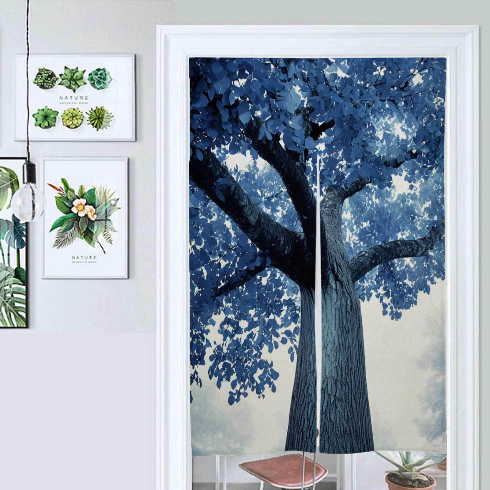 Blue Tree Silhouette Art Door Curtain Nordic Living Room DoorCurtain ...