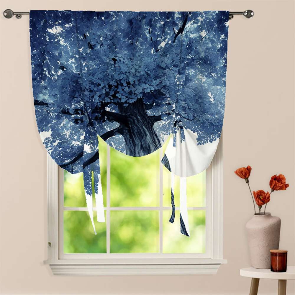 Blue Tree Silhouette Art Window Curtain for Living Room Roman Curtain ...