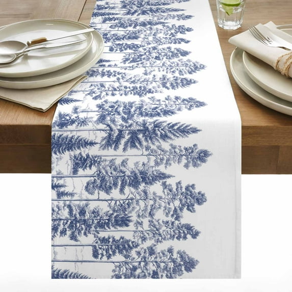 Blue Tree Table Runner 13x48 inch Pine Trees Cotton Linen Dining Table ...