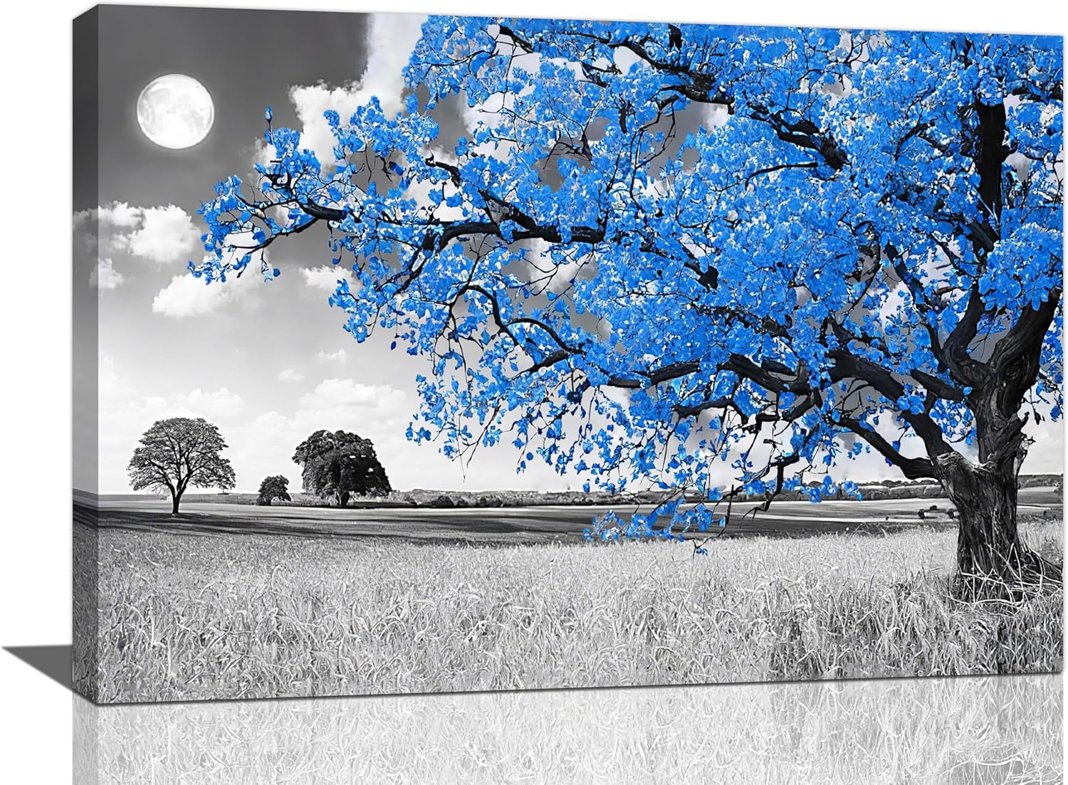 Blue Tree Wall Art Tree of Life Moon Night Pictures Wall Decor Canvas ...